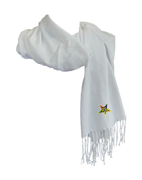 Pashmina white cashmere scarf with OES star patch