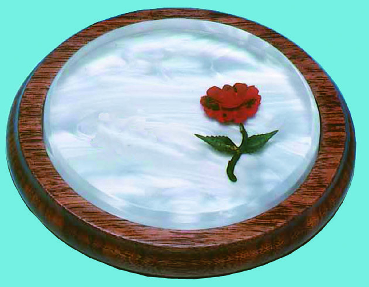 Wood and Lucite Sound Block with Red Rose only