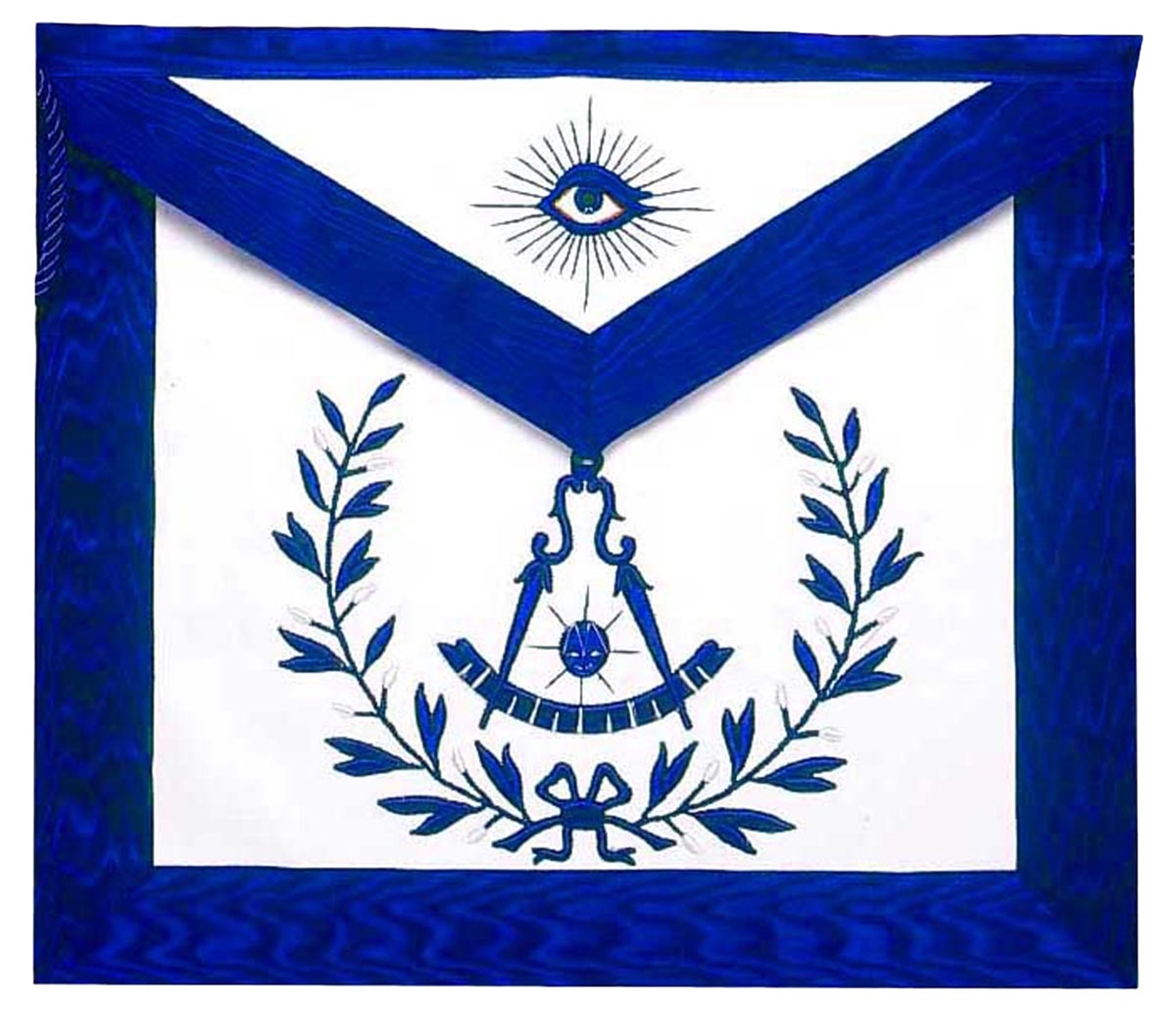 Masonic Past Master Royal Blue Satin Apron Emblem with Wreath