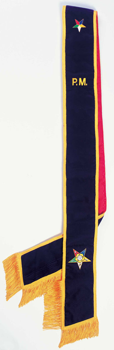 Past Matron Purple Velvet Sash with letters P.M.