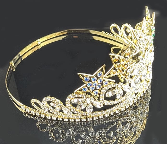 Five Star Eastern Star Crown in gold tone with colored rhinestones