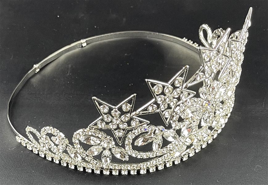 Five Star Eastern Star Crown in silver tone with all white rhinestones
