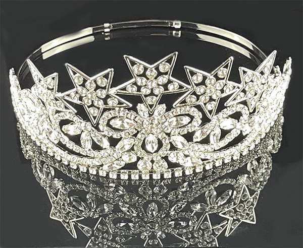 Five Star Eastern Star Crown in silver tone with all white rhinestones