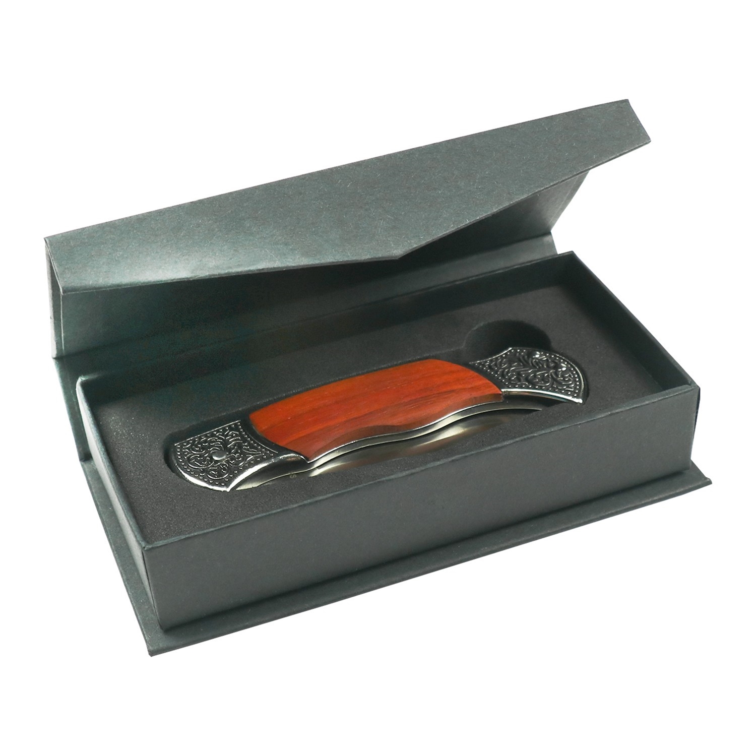 MASONIC BLACK KNIFE BOX WITH FOLDING TOP