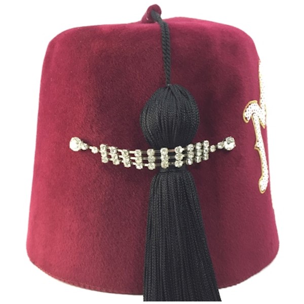 Triple row fez tassel pin with white rhinestones